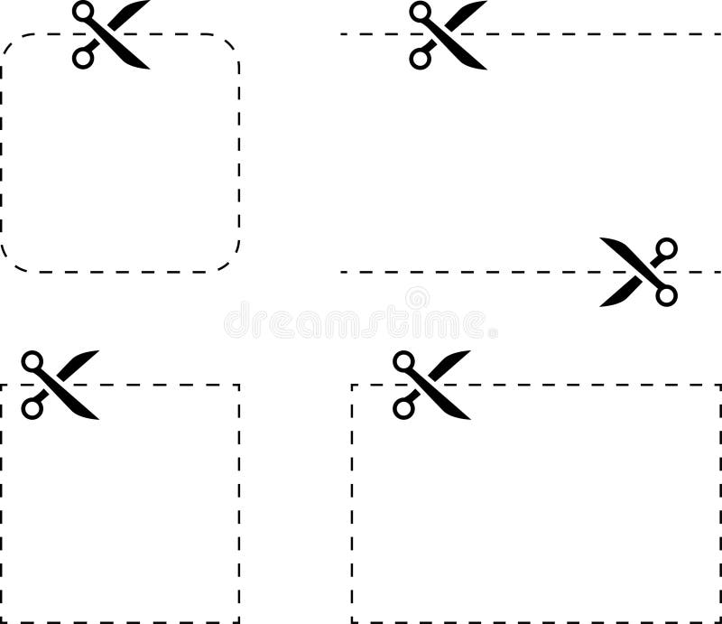 Scissors and Coupon Set, Cut Template with Dashed Line. Gift Coupon ...