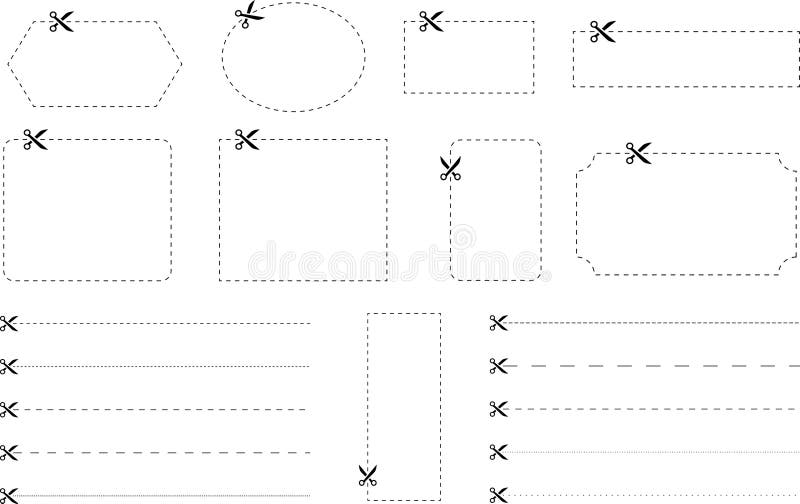 Scissors and Coupon Set, Cut Template with Dashed Line. Gift Coupon ...