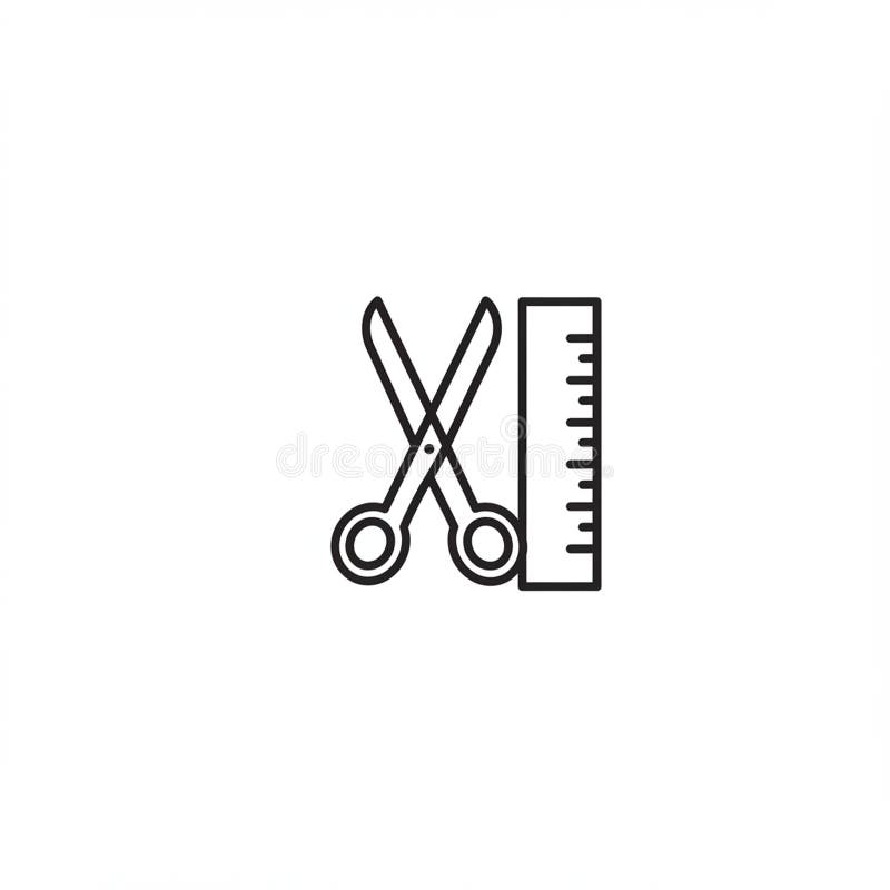 Scissors Crossed on a Vertical Ruler Icon in Black Outline. the Design ...