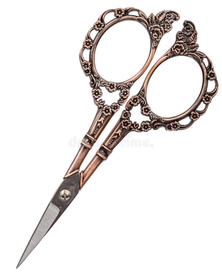 Scissors with Curly Handles from Bronze, Isolated on White Background ...