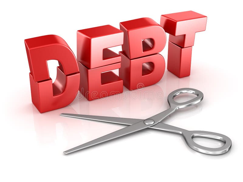 Scissors cut debt word stock illustration. Illustration of white - 62167141