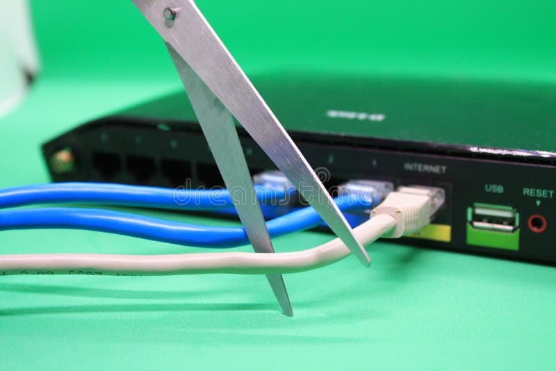 Scissors Cut the Internet Cable into Two Parts Stock Image - Image of ...