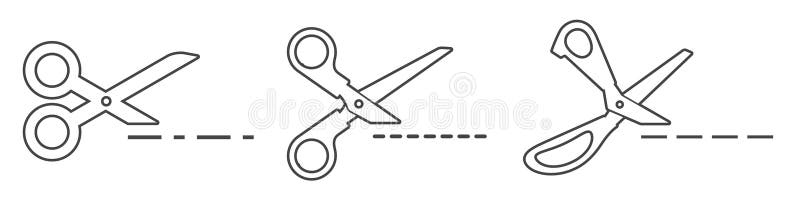 Scissors with Cut Line Icon Set. Flat Vector Illustration Isolated on ...