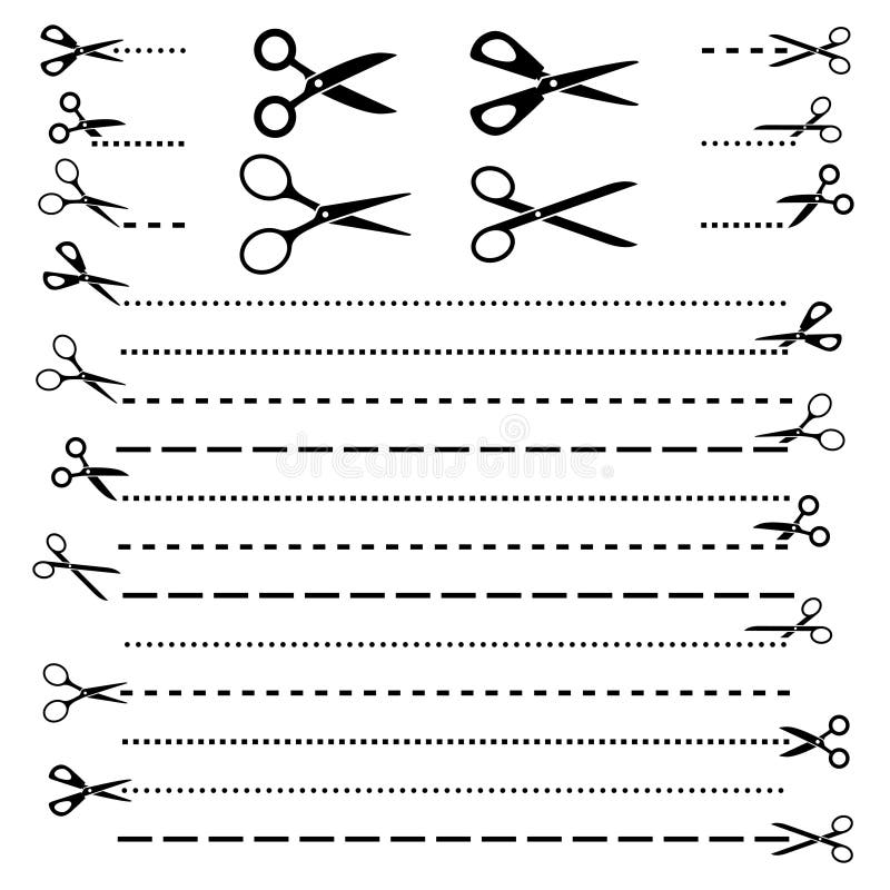 Scissors Cut Lines Different Icons Vector Set Stock Vector ...