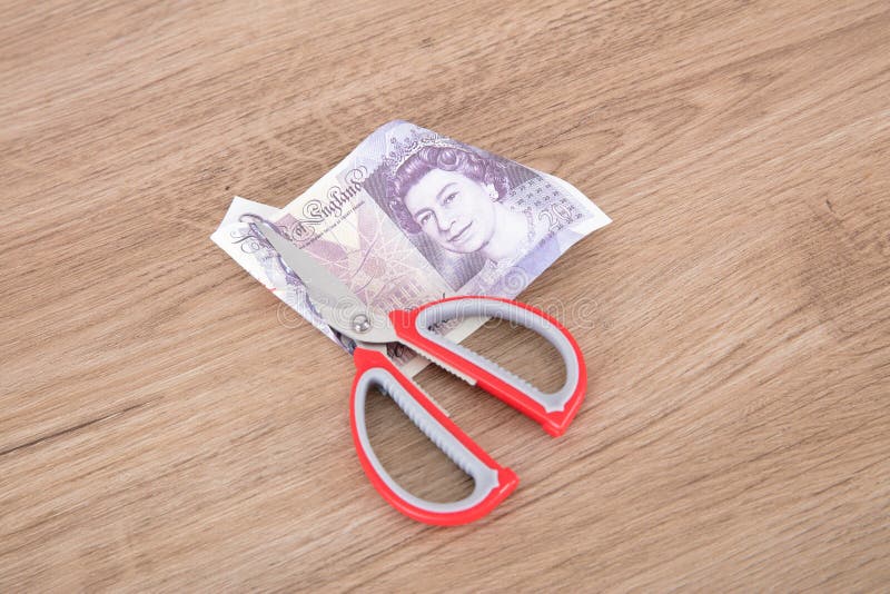 Scissors and Cut Pound Banknotes Editorial Photography - Image of pound ...