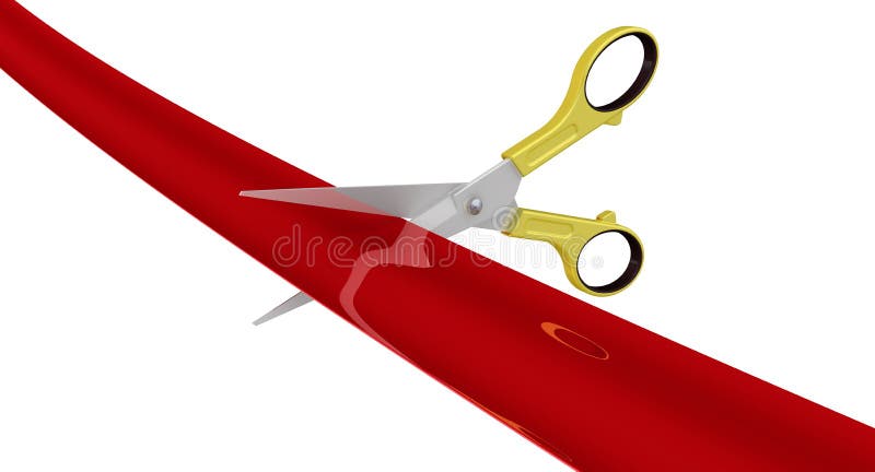 Scissors cut the red tape stock illustration. Illustration of steel ...