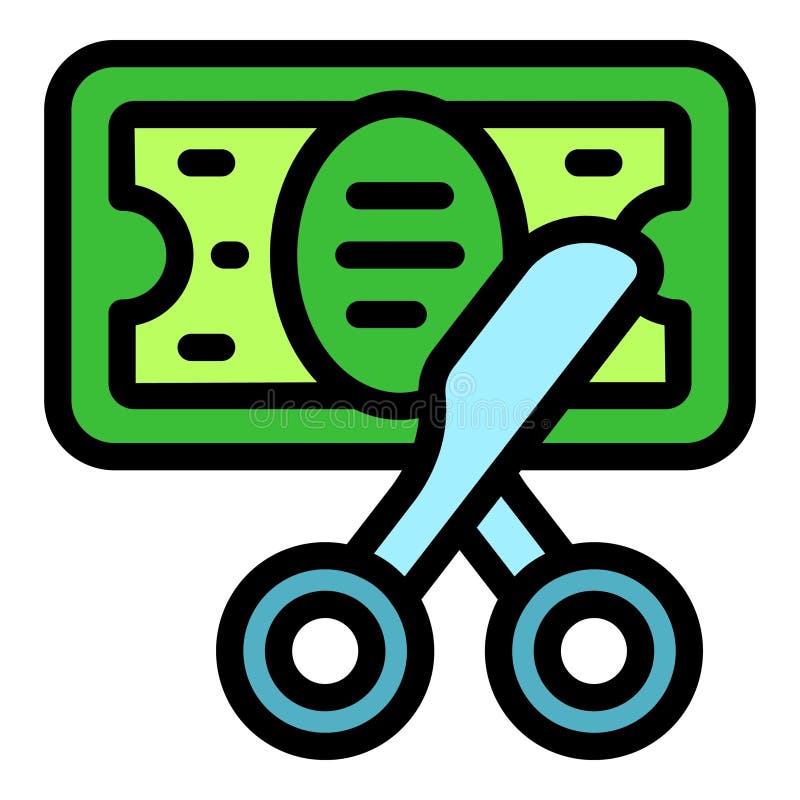 Scissors Cutting a Banknote in Half Reducing Costs Icon Stock ...
