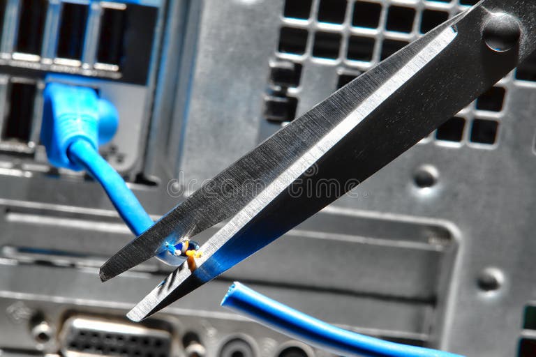 Scissors Cutting a Computer Ethernet Network Cable Stock Photo - Image ...