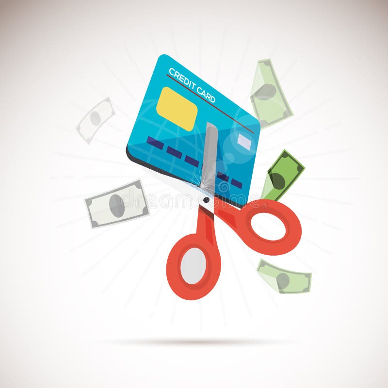 Scissors Cutting Credit Card. Stock Vector - Illustration of blue ...