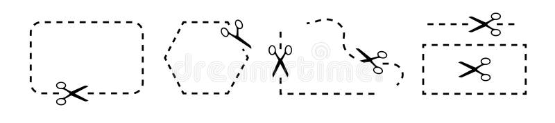Scissors Cutting through Dashed Line Set Stock Illustration ...