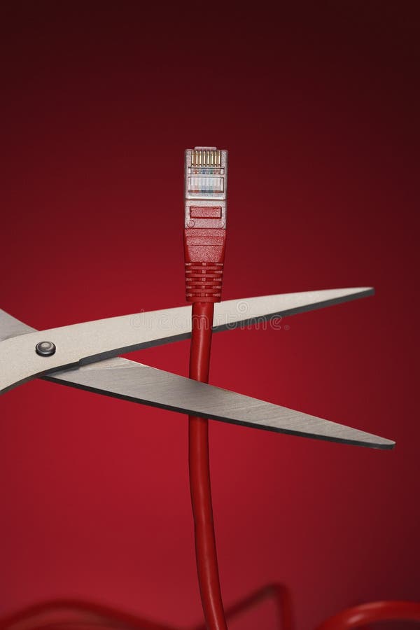 Scissors Cutting Data Cable Plug Stock Photo - Image of access ...