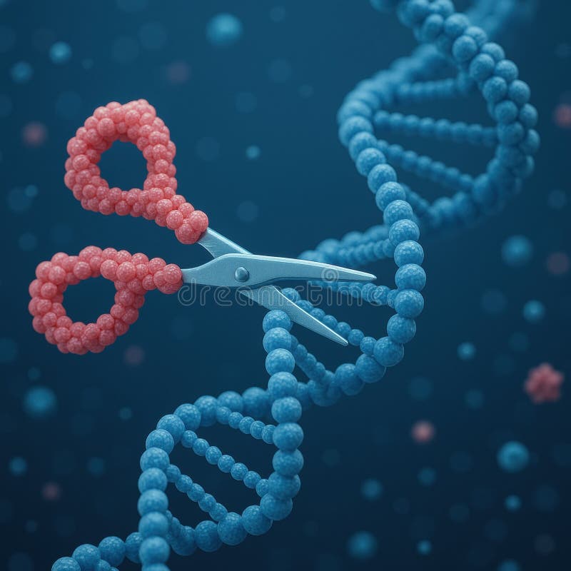 Scissors Cutting through Double Helix Structure Representing Genetic ...