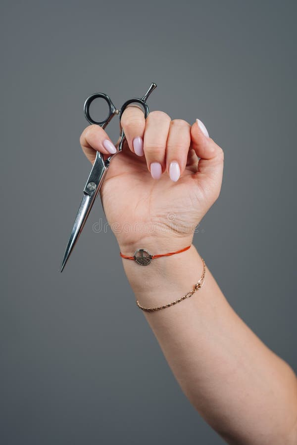 Scissors for Cutting Hair in the Hands on a Simple Background Stock ...