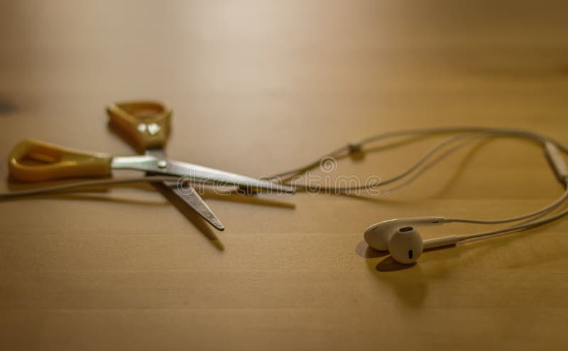 Scissors Cutting Headphones Cord Stock Photo - Image of hardware ...