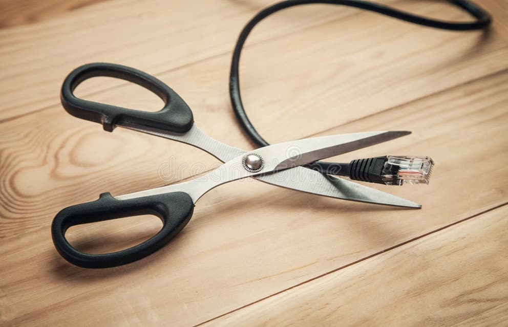 Scissors Cutting Internet Cable. Stock Image - Image of concept, cord ...