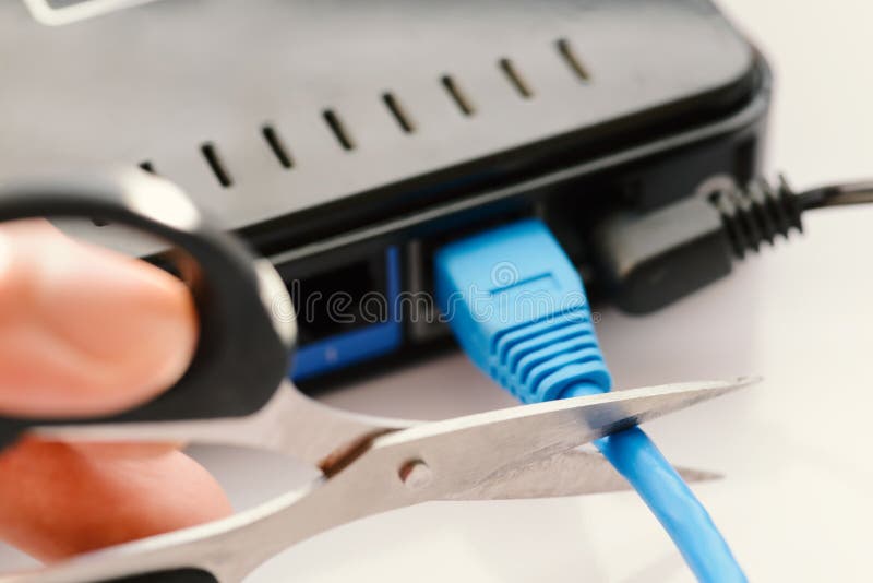 Scissors Cutting LAN Cable. Stock Image - Image of data, connection ...