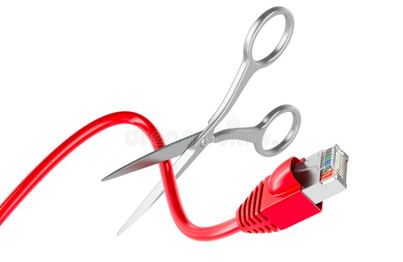 Scissors Cutting Lan Network Computer Cable, 3D Rendering Stock ...