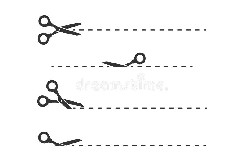 Scissors Cutting Lines Icon Set. Isolated Vector Illustration. Stock ...