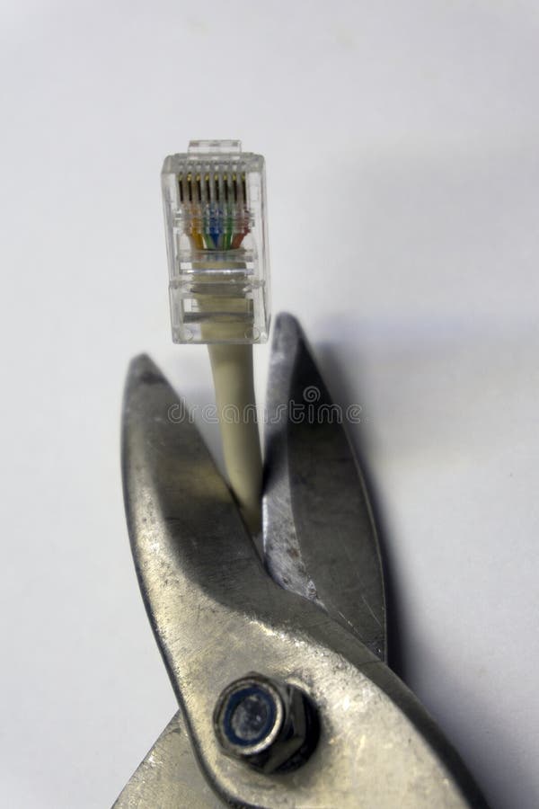 Scissors Cutting the Network Cable . Stock Photo - Image of television ...