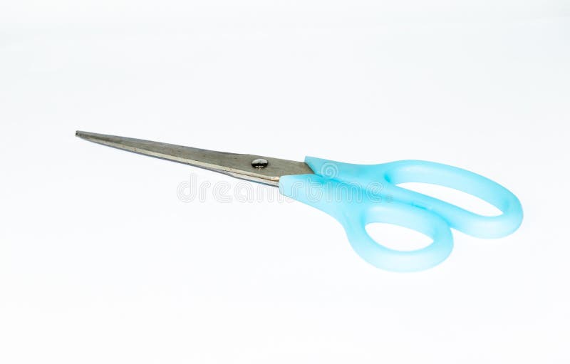 Scissors Cutting Paper Blue & Rust Isolated on White Background Stock ...