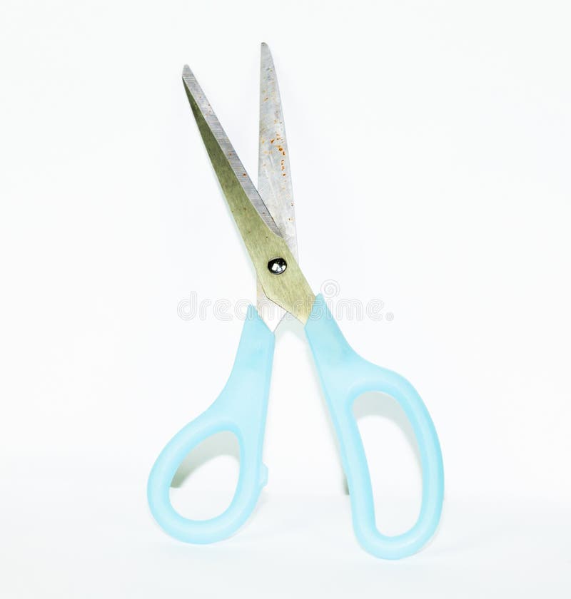 Scissors Cutting Paper Blue & Rust Isolated on White Background Stock ...