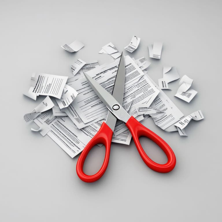 Scissors Cutting through Paper Documents Stock Illustration ...