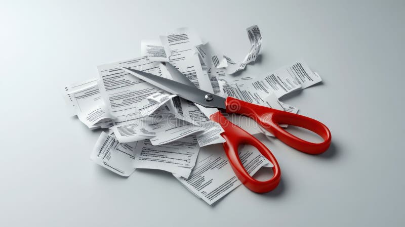 Scissors Cutting through Paper Documents Stock Illustration ...