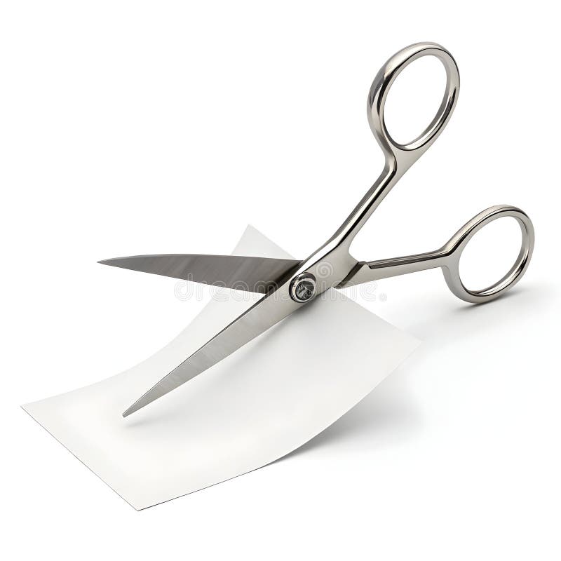 Scissors Cutting Paper Icon 3D Render Isolated on White Background ...