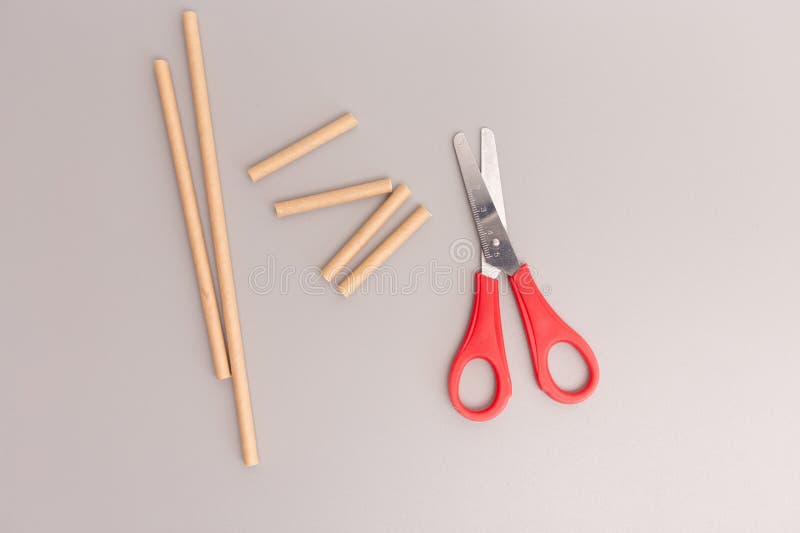 Scissors Cutting Paper Straw Step in DIY Project Quick Assembly ...