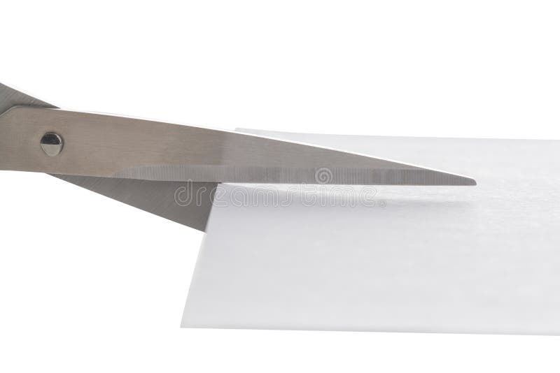 Scissors cutting a paper stock photo. Image of hand, tool - 93851622