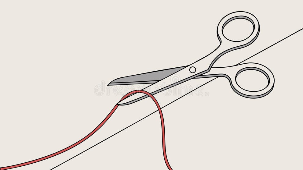 Scissors Cutting a Piece of String Vector Line Art Icon, Vector Design ...