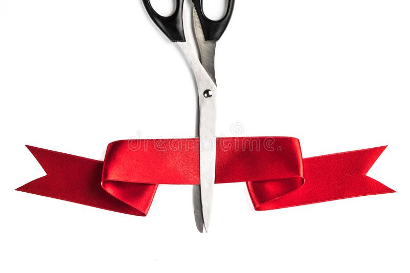 Scissors Cutting Red Ribbon Stock Photo - Image of establish ...
