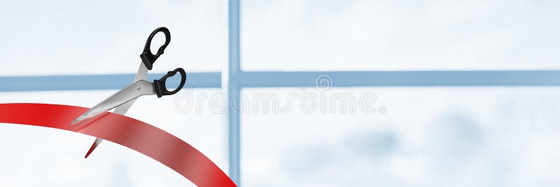 Scissors Cutting Ribbon with Window Stock Illustration - Illustration ...