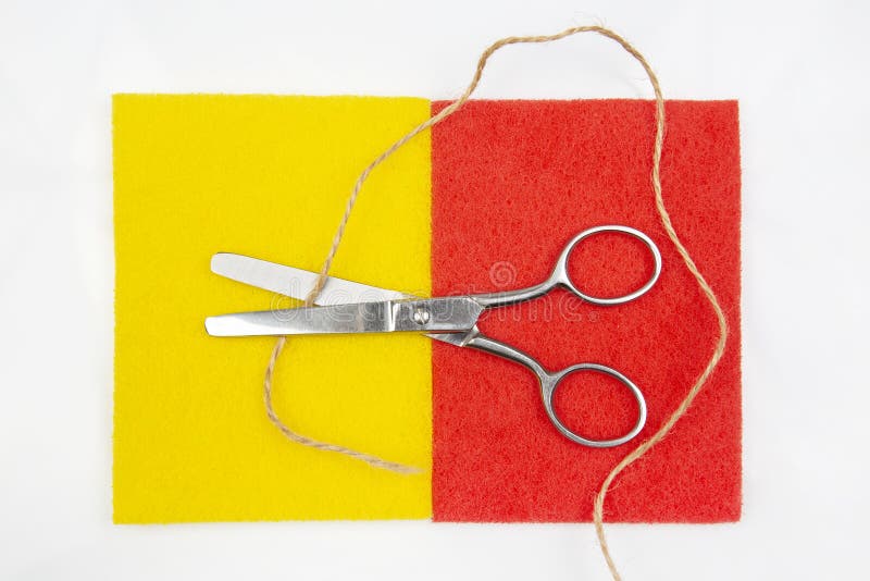 Scissors for Cutting and Rope on a Colored Background Stock Image ...