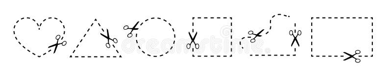 Scissors Cutting Set Lines Various Shapes Stock Vector - Illustration ...