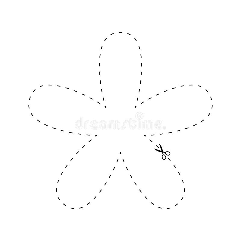 Scissors on Dashed Line Flower Shape, Dash Line and Scissors, Dash ...
