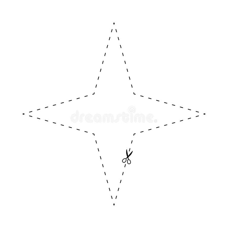 Scissors on Dashed Line Star Shape, Dash Line and Scissors, Dash ...