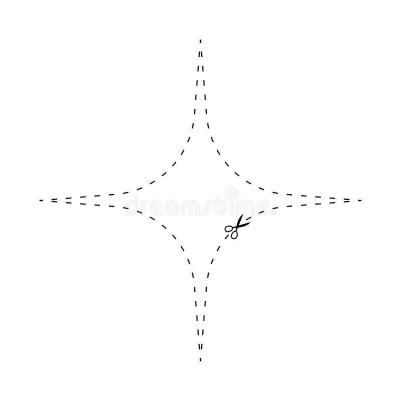 Scissors on Dashed Line Star Shape, Dash Line and Scissors, Dash Outline and Scissors Stock ...