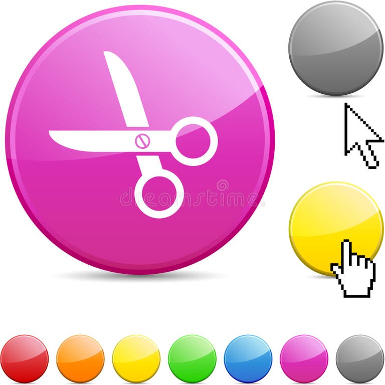 Scissors glossy button. stock vector. Illustration of shiny - 15154274