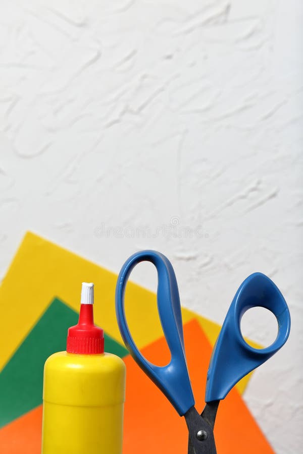 Scissors, Glue and Colored Paper for Application. Stock Image - Image ...