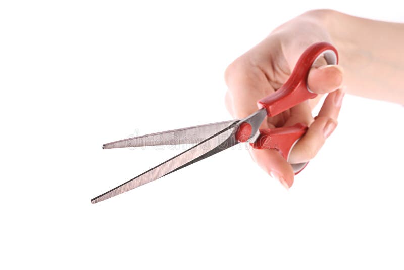 Scissors in hand isolated stock photo. Image of open - 13218240