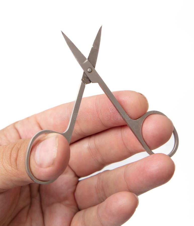 Scissors in Hand Isolated on White Background Stock Image - Image of ...