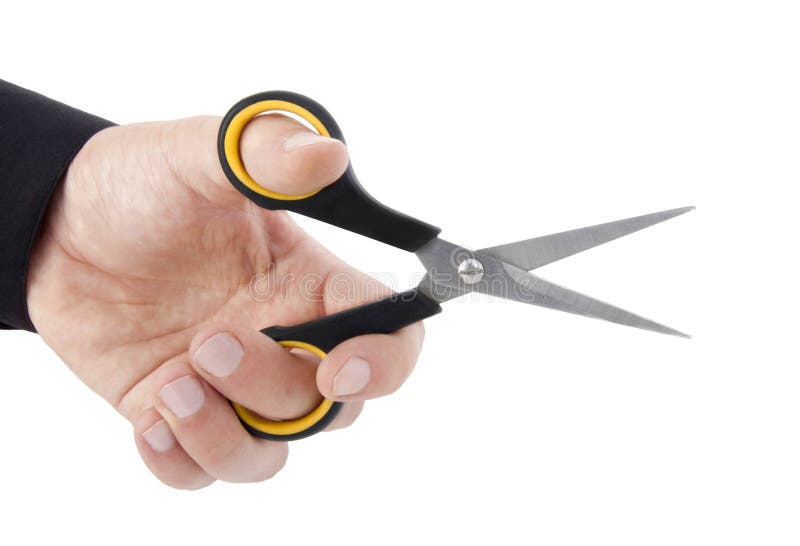 Scissors in hand isolated stock image. Image of handle - 76234597