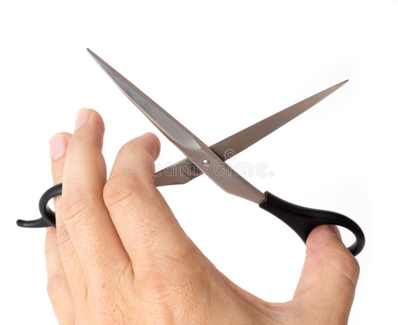 Scissors in Hand on White Background Stock Photo - Image of holding ...