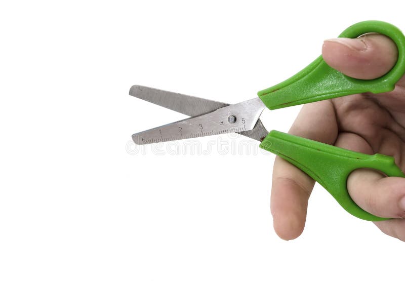 Scissors in Hand on a White Background. Stock Photo - Image of ...