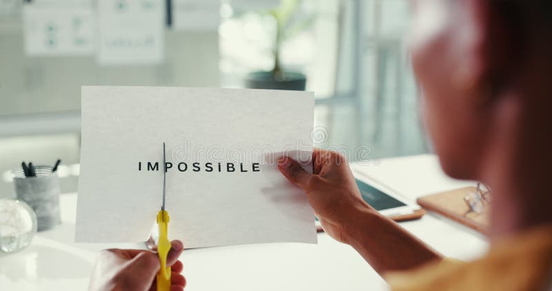 Scissors, Hands and Person with Text for Motivation, Impossible or ...