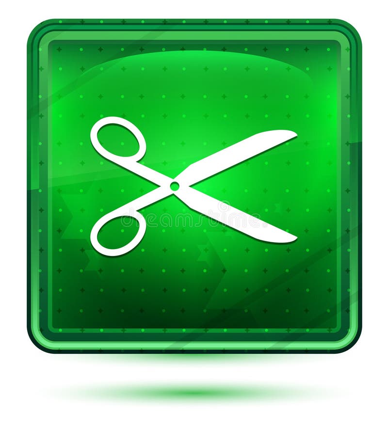 Scissors Icon Neon Light Green Square Button Stock Illustration ...