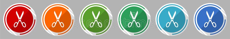 Scissors Icon Set, Vector Illustration in 6 Colors Options for ...