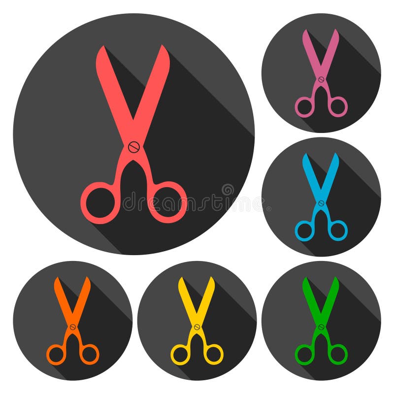 Scissors Icons Set with Long Shadow Stock Vector - Illustration of edge ...