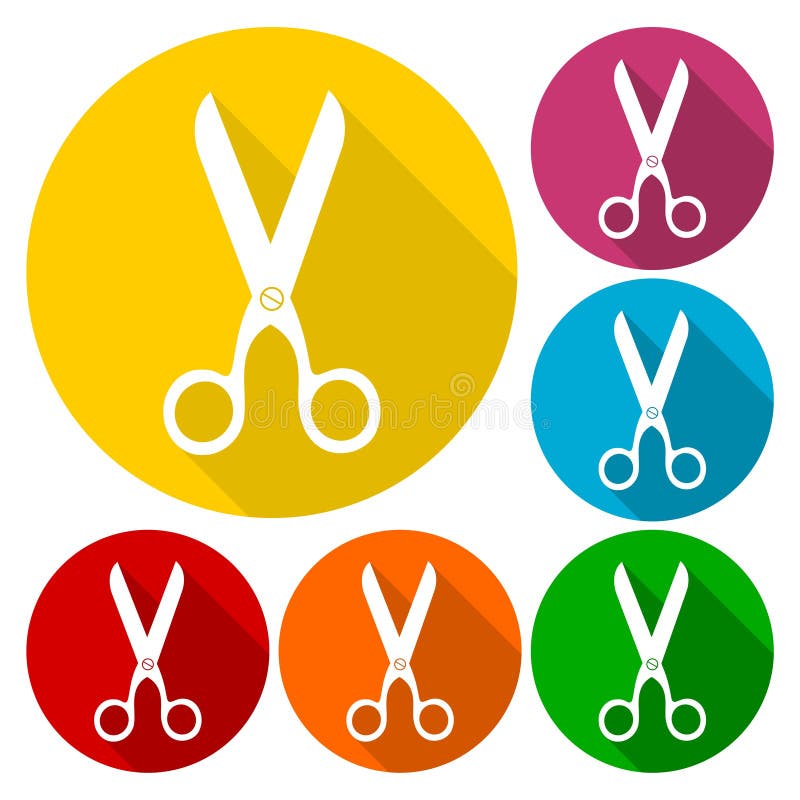 Scissors Icons Set with Long Shadow Stock Vector - Illustration of ...